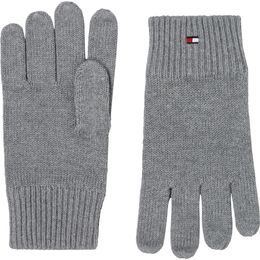 Tommy Hilfiger Herren Strickhandschuhe "ESSENTIALS FLAG GLOVES", grau, Baumwollmischung, Handschuhe, mit Logostickerei
