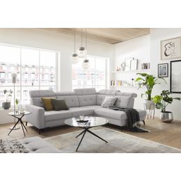 Ecksofa Musterring, B:272cm H:84cm T:214cm, grau, 100% Polyester, Wohnzimmer, Sofas, "MR 4615", mit Kopf- und R&uuml;ckenverstellung, Metallfu&szlig; schwarz,