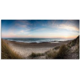 Glasbild Artland, B:100cm H:50cm, blau, Glas, Küche, Bilder, "Strand und Sanddünen am Hengistbury Head", in verschiedenen Größen
