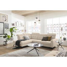 Ecksofa Musterring, B:272cm H:84cm T:214cm, beige, 100% Polyester, Wohnzimmer, Sofas, "MR 4615", mit Kopf- und R&uuml;ckenverstellung, Metallfu&szlig; schwarz,