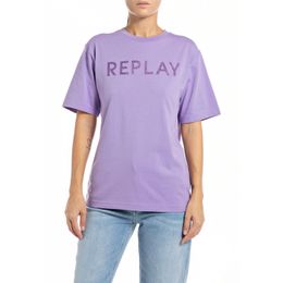 Replay Damen T-Shirt, lila, Gr. M, Single Jersey, Obermaterial: 100% Baumwolle, Shirts