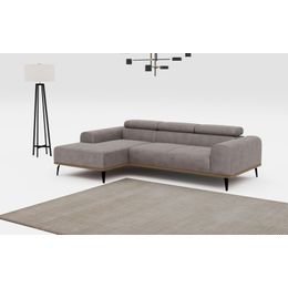 Ecksofa Places of Style, B:244cm T:157cm, grau, Wohnzimmer, Sofas, "Carlo L-Form", mit Kopfteilverstellung & Holz-Rahmenoptik, wahlweise Relaxfunktion
