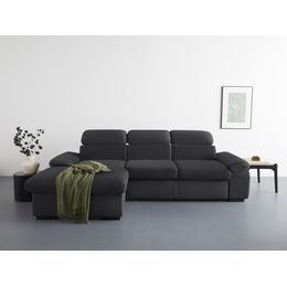 Ecksofa COTTA, B:250cm H:73cm T:165cm, schwarz, 100% Polyester, Wohnzimmer, Sofas, "Lola L-Form mit Kopfteilfunktion & Hocker", wahlweise mit
