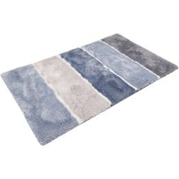 Badematte HOMIE LIVING, H:30mm, blau, Polyester, Badematten, "Rio Marina", flauschiger Badteppich, modern gestreift, waschbar, Badezimmerteppich