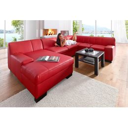Wohnlandschaft DOMO collection, B:328cm H:77cm T:90cm, rot, Kunstleder SOFTLUX;Struktur (90% Polyester, 10% Polyacryl);NaturLEDER (handschuhweiches