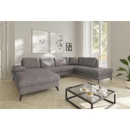 Sit & More Wohnlandschaft SIT & MORE, B:300cm H:83cm T:202cm, grau, 100% Polyester, Sofas, "Morris Jubi U-Form, B: 300 cm", mit Armteilfunktion & 1 Zierkissen,