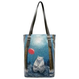 DOGO Damen Umhängetasche "Tall Bag Damen Schultertasche Bear With A Balloon Damen", blau, Lacklederimitat, Taschen, Handgefertigt