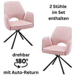 Armlehnstuhl Stolkom, B:61cm H:86cm T:61cm, pink, Polyester, Esszimmer, Stühle, "Nele", 180 grad drehbar mit Auto-Return