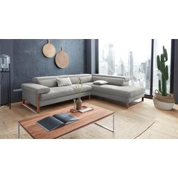 Ecksofa W.Schillig, B:281cm H:71cm T:230cm, grau, Flachgewebe S22 (100% Polyester);Stoff S37 (100% Polyester);Longlife Xtra-Leder Z59: Glattleder mit
