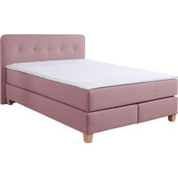 Boxspringbett Home Affaire, B:153cm L:207cm, lila, Struktur fein (100% Polyester);Samtstoff (100% Polyester), Komplettbetten, "Fargo", inkl. Topper,