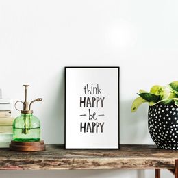 Poster Reinders, B:20cm H:30cm T:1,6cm, schwarz, MDF, Schlafzimmer, Bilder, "Think happy, be happy"
