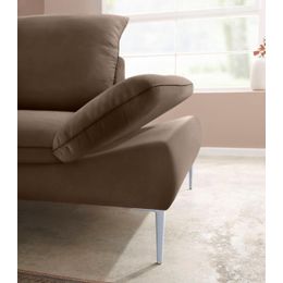 Ecksofa W.Schillig, B:294cm H:87cm T:185cm, braun, Chenille-Flachgewebe R66 (85% Polyester, 15% Nylon);Longlife Xtra-Leder Z59: Glattleder mit