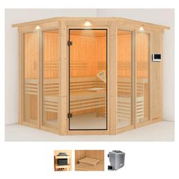 Karibu Sauna "Anike 3", Bio-Kombiofen, externe Steuerung, 9 kW, beige, Saunen, Ofen 9 kW Bio externe Strg easy