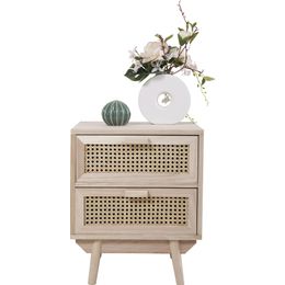 Nachtkommode Salesfever, B:42cm H:50cm T:36cm, beige, Furnier, Geflecht Rattan, MDF, Sideboards, "Vejle Nachttisch im eleganten Stil", Handgefertigte