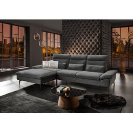 Ecksofa Hukla, B:309cm H:103cm T:193cm, schwarz, 100% recyceltes Polyester, Wohnzimmer, Sofas, "HU-HP22156 L-Form", inkl. Kopfpolsterverstellung,