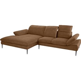 Ecksofa W.Schillig, B:310cm H:87cm T:185cm, braun, Chenille-Flachgewebe R66 (85% Polyester, 15% Nylon);Longlife Xtra-Leder Z59: Glattleder mit