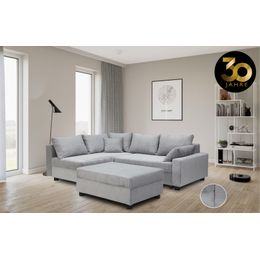 Ecksofa Collection AB, B:224cm H:42cm T:161cm, grau, 100%Polyester, Wohnzimmer, Sofas, "Parma L-Form", mit Schlaffunktion und Bettkasten, inklusive