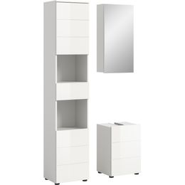 Badmöbel-Set Welltime, B:91cm H:190cm T:34cm, weiß, Kastenmöbel-Sets, "Biel, Höhe 190 cm, Hochschrank, Unterschrank, Spiegelschrank", Bad Set,