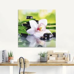 Glasbild Artland, B:60cm H:45cm, gr&uuml;n, Glas, K&uuml;che, Bilder, "Spa Steine Bambus Zweige Orchidee", in verschiedenen Gr&ouml;&szlig;en