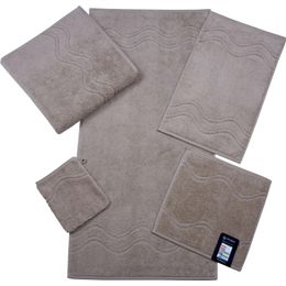 Waschhandschuh Ross, B:16cm L:22cm, braun, Frottier, Baumwolle, Handt&uuml;cher, "Cashmere feeling", mit Wellen-Bord&uuml;re