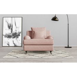 Sessel Home Affaire, B:100cm H:92cm T:105cm, rosa, 93% Polyester, 6% Acryl, 1% Baumwolle, Wohnzimmer, Sessel, "NORIN", zwei Fußarten: vorne - Rollen,