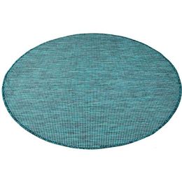 Outdoorteppich Carpet City, H:5mm &Oslash;:120cm, blau, Polypropylen, Teppiche, "PALM2778", Wetterfest & UV-best&auml;ndig, f&uuml;r Balkon, Terrasse, K&uuml;che, flach