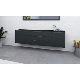 borchardt M&ouml;bel Kommode BORCHARDT M&Ouml;BEL, B:200cm H:53cm T:35cm, schwarz, Spanplatte, Sideboards, "Tom", Alugriffleisten in graphit grau matt, h&ouml;henverstellbare