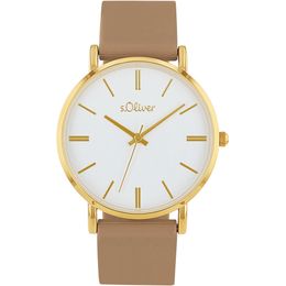 s.Oliver Damen Quarzuhr, beige, Armbanduhren, Armbanduhr, Damenuhr, analog, Silikonarmband