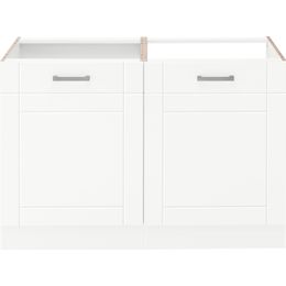 Sp&uuml;lenschrank KOCHSTATION, B:120cm H:82cm T:60cm, wei&szlig;, Holzwerkstoff, K&uuml;che, Schr&auml;nke, "KS-Tinnum", 120 cm breit, MDF-Fronten, Metallgriffe,