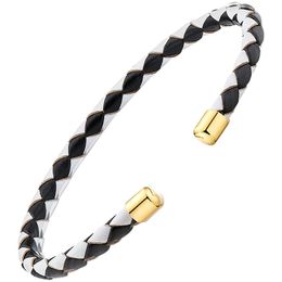 Damen Armspange "Schmuck Geschenk Armspange Leder schwarz/wei&szlig; Edelstahl", 16cm, Edelstahl Lederfaserstoff, gelb, ANISTON JEWELRY & WATCHES,