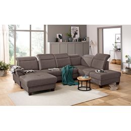 Wohnlandschaft Home Affaire, B:342cm H:104cm T:235cm, braun, Struktur (100% Polyester);Luxus-Microfaser Lederoptik (100% Polyester);Luxus-Microfaser