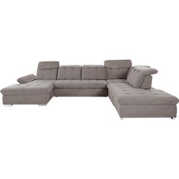 Wohnlandschaft COTTA, B:386cm H:86cm T:265cm, grau, 100% Polyester, Sofas, "Holiday U-Form mit Sitztiefen-, Armteil- und Kopfteilverstellung",