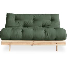 Daybett Karup Design, B:140cm H:85cm, grün, Daybetten, "Daybett Roots Schlafsofa – Gästebett & Sofa aus FSC-Kiefer", Inkl. Futonmatratze, in mehreren