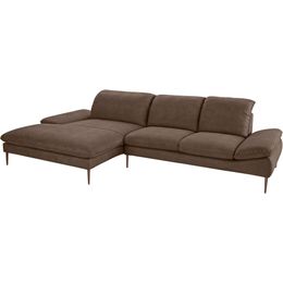 Ecksofa W.Schillig, B:340cm H:87cm T:185cm, braun, Chenille-Flachgewebe R66 (85% Polyester, 15% Nylon);Longlife Xtra-Leder Z59: Glattleder mit