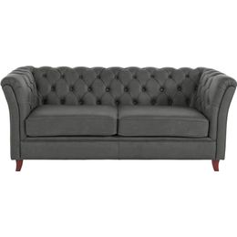 Chesterfield-Sofa Home Affaire, B:180cm H:76cm T:88cm, grau, Samtoptik (100% Polyester), Sofas, "Reims", mit echter Chesterfield-Knopfheftung,