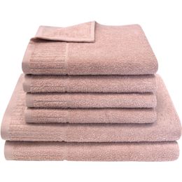 Handtuch Set Dyckhoff, rosa, Walkfrottier, Obermaterial: 100% Baumwolle, Handtuch-Sets, "Bridge", 4 Handtücher (50x100cm), 2 Duschtücher (70x140cm)