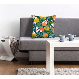 Dekokissen queence, B:40cm L:40cm, bunt, Polyester, Dekokissen_Sitzkissen_Kissenh&uuml;llen, "Adina", mit Orangen und Zitronen