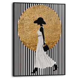 Poster Reinders, B:30cm H:40cm T:1,6cm, schwarz-wei&szlig;, Wohnzimmer, Bilder, "Walking Lady", Wohnzimmer - Dame - Streife - Schwarz-Wei&szlig; - MDF - Gold -