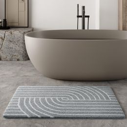 Badematte, H:15mm, grau, WECON HOME BASICS, Polyester, Badematten, "Hilda", waschbar, rutschfest, strapazierf&auml;hig, pflegeleicht mit Retro Muster