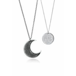 Elli Damen Ketten-Set "Partnerkette Halbmond Sonne Plättchen 925 Silber", 45, ohne Stein, Silber 925 (Sterlingsilber), L: 45, silber, Silber 925
