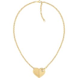 Tommy Hilfiger Damen Kette mit Anhänger "BOLD HEARTS", Edelstahl, L: 51 B: 2,5mm, gold, Edelstahl, B:2,5mm, Halsketten