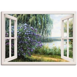 Wandbild Artland, B:100cm H:70cm, grün, Leinwand, Wohnzimmer, Bilder, "Hortensien am See", als Leinwandbild, Poster, Wandaufkleber in verschied.
