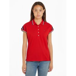 Tommy Hilfiger Damen Poloshirt "REG STRIPE SLV POLO CAP SLEEVE", rot, Gr. XS, unifarben mit Farbeinsätzen, Piqué, Obermaterial: 97% Baumwolle, 3%