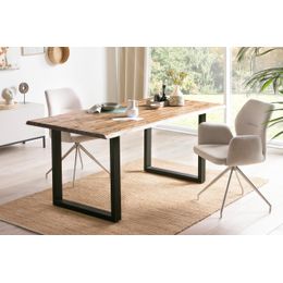 Essgruppe Salesfever, B:180cm, braun, Massivholz, Metall, Polyester, Sitzmöbel-Sets, "Designstarke Essgruppe", Tischplatte mit rauer