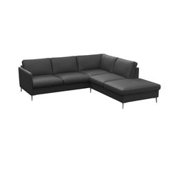 Ecksofa FLEXLUX, B:234cm H:85cm T:225cm, schwarz, 100% Echteder, Wohnzimmer, Sofas, "Fiore, L-Form", schmale Armlehnen, F&uuml;&szlig;e alufarben, B/T 234/225