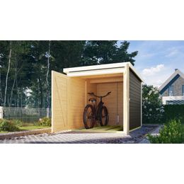 Fahrradbox Karibu, B:162,5cm H:167cm T:216,5cm, grau, Holzwerkstoff, Garten, Aufbewahrungsboxen, "Fahrradgarage mit Einschub und Halterung für bis zu