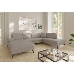 Sit & More Wohnlandschaft SIT & MORE, B:300cm H:83cm T:202cm, beige, 100% Polyester, Sofas, "Morris Jubi U-Form, B: 300 cm", mit Armteilfunktion & 1 Zierkissen,