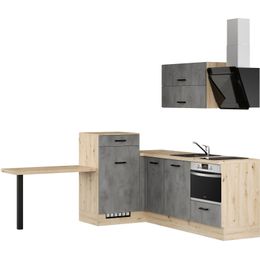 Winkelk&uuml;che IMPULS K&Uuml;CHEN, B:350cm H:206,2cm T:60cm, grau, Komplettk&uuml;chen-Sets, ""Amsterdam" mit zus&auml;tzlicher Arbeits- & Stellfl&auml;che, vormontiert",