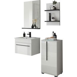 Badmöbel-Set Inosign, weiß, Kastenmöbel-Sets, "Cantara, Bad im modernen Design, 4-teiliges Badezimmer", Waschtisch, Schrank, Hängeregal und Spiegel,
