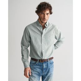 Gant Herren Langarmhemd "REG POPLIN BANKER SHIRT", grün, Gr. M, Web, Obermaterial: 100% Baumwolle, Hemden, Banker Stripe Popeline, leichte Baumwolle